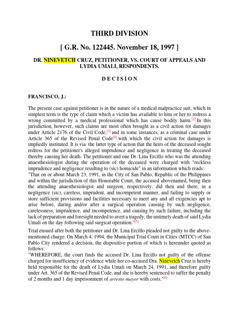 Medical Malpractice Case: Cruz v. Umali | PDF | Bleeding | Expert Witness
