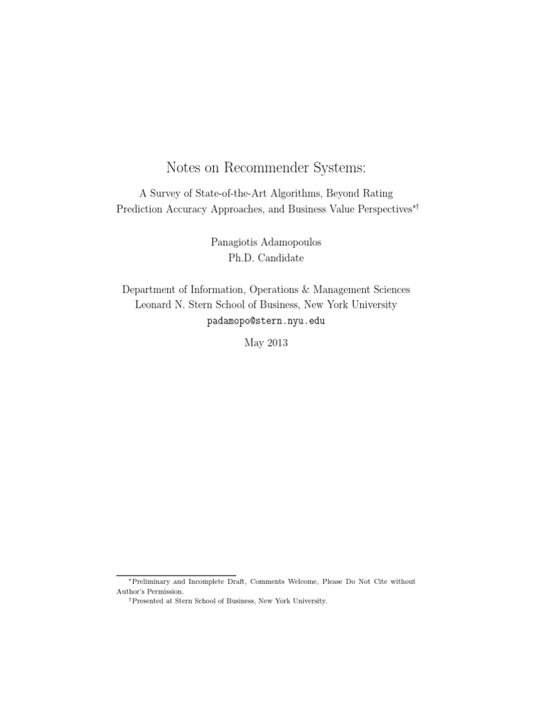 Notes On Recommender Systems | PDF | Matrix (Mathematics) | Applied ...