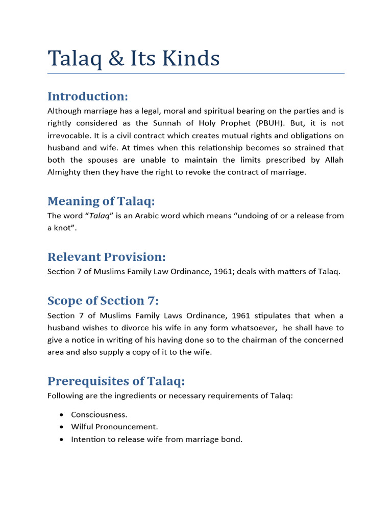 Talaq and Its Kinds | PDF | Marriage | Wife
