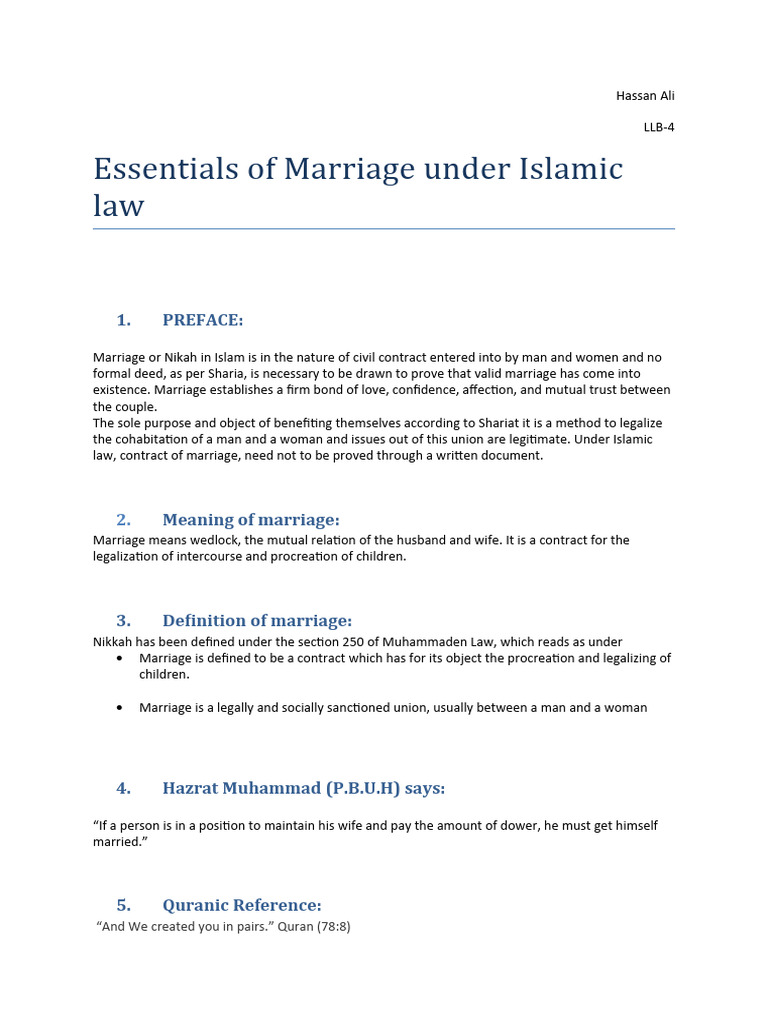Essentials of Marriage Under Islamic Law | PDF | Marriage | Wife