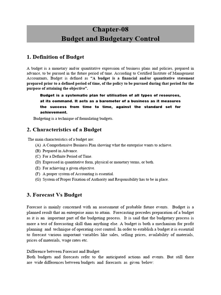 Chap-08-Budget & Budgetary Contrl | PDF | Budget | Forecasting