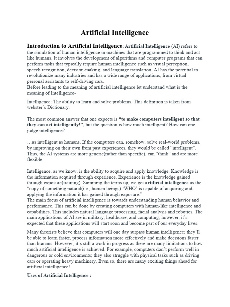 AI NOTES | PDF | Artificial Intelligence | Intelligence (AI) & Semantics