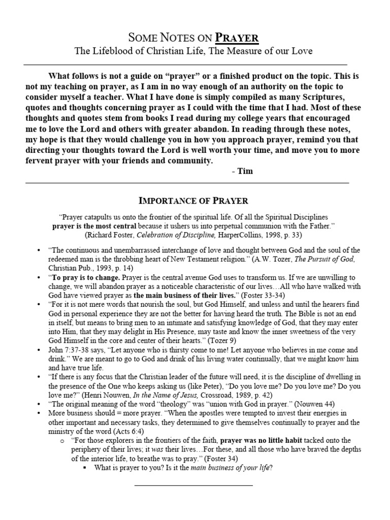 Notes on Prayer1 | PDF | Prayer | Intercession
