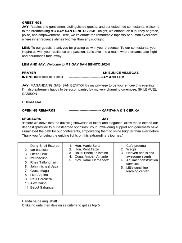 MISS GAY SCRIPT Final 1 | PDF | Entertainment Events