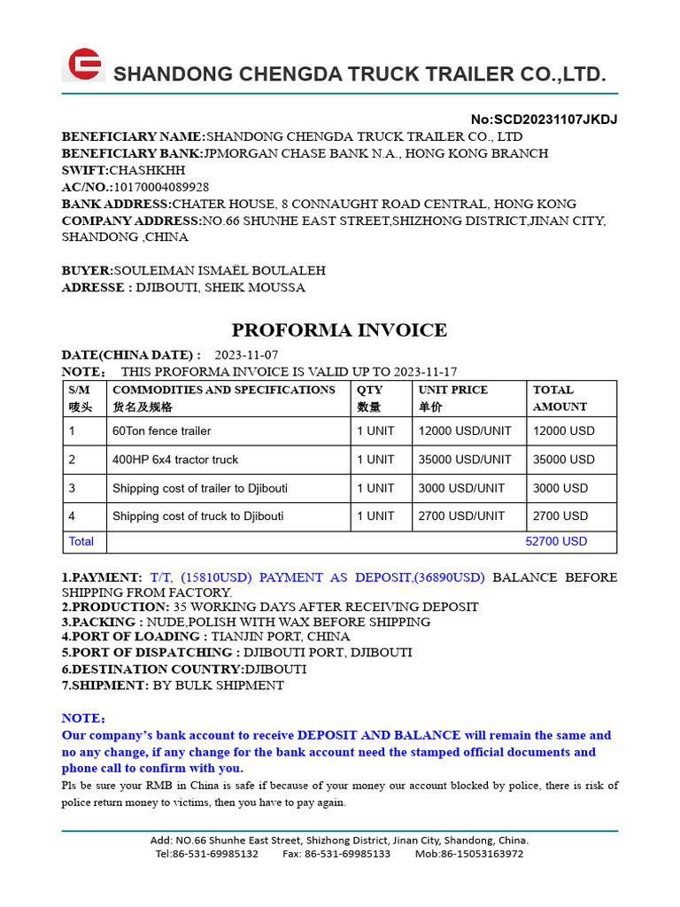 Invoice for 2700 USD Shipping Cost | PDF | Axle | Truck