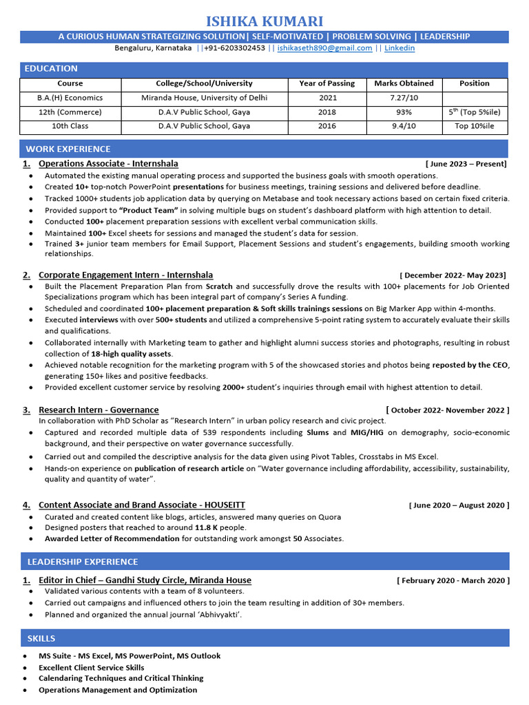 Ishika Resume | PDF | Business