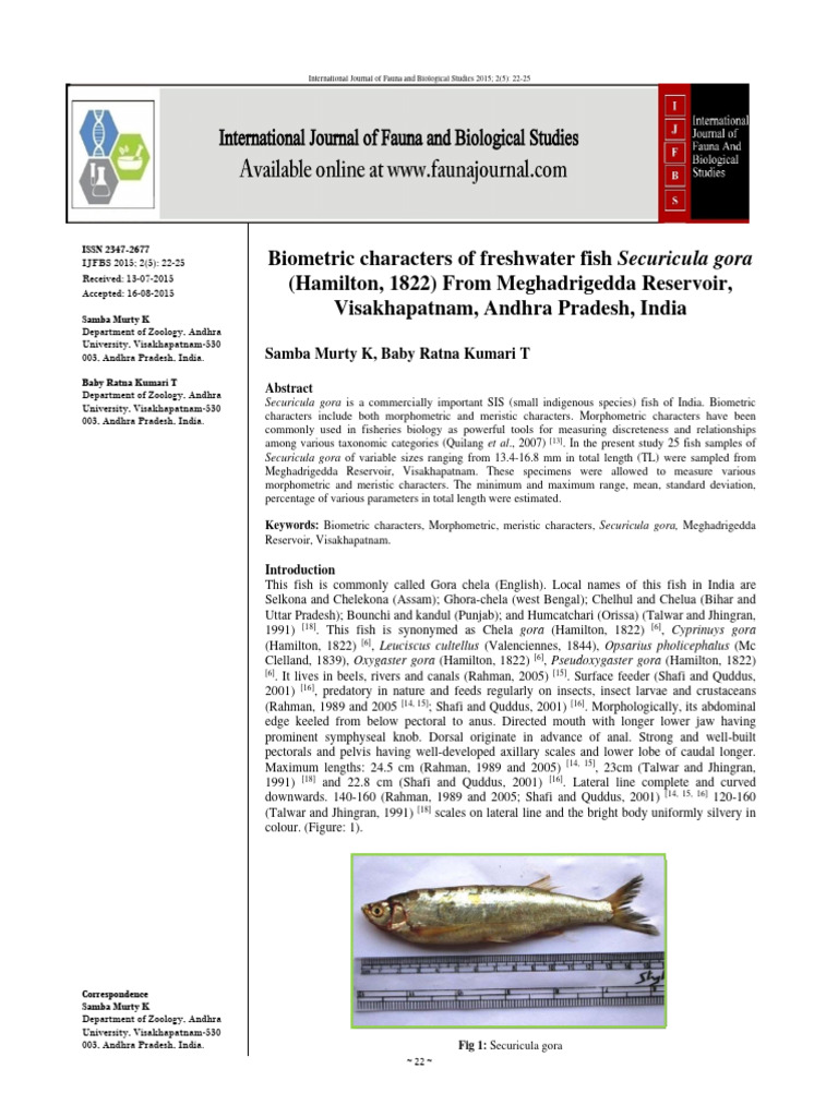 Biometric Study of Securicula Gora Fish | PDF | Morphometrics | Fish