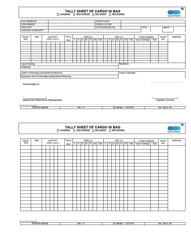 Cargo Tally Sheet for Logistics | PDF | Shipping | Freight Transport