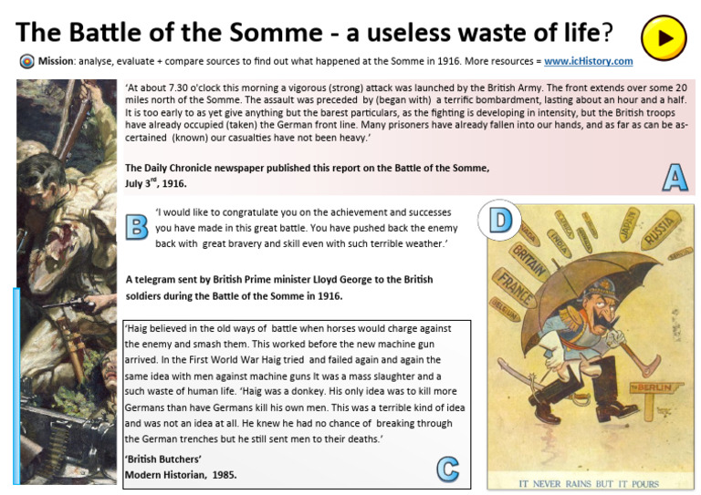 Battle of the Somme: Source Analysis | PDF