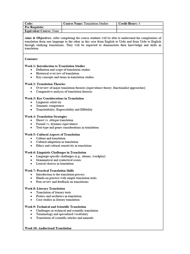 Translation Studies - IU Course Outline | PDF | Translations | Linguistics