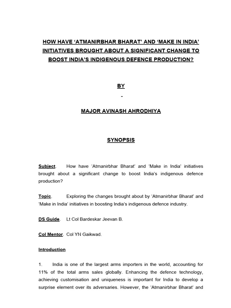Synopsis - Atmanirbhar Bharat AA | PDF | Military