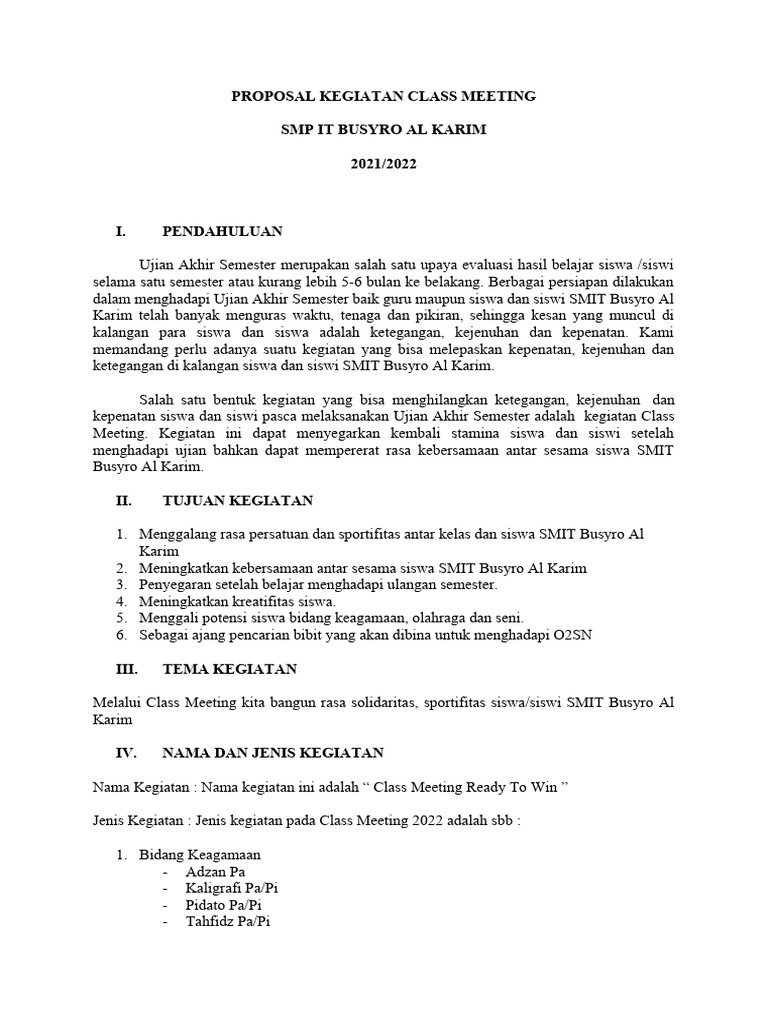 Proposal Kegiatan Class Meeting | PDF