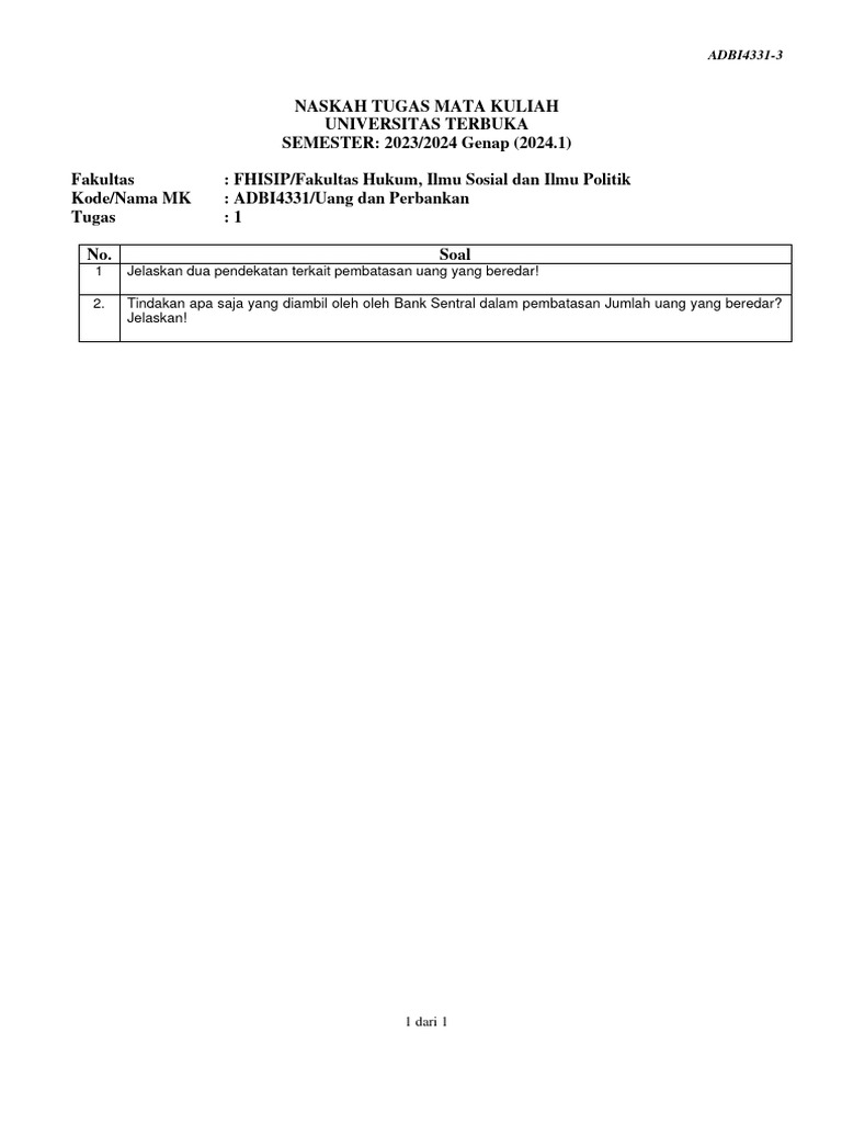 Soal Adbi4331 Tmk1 3 | PDF