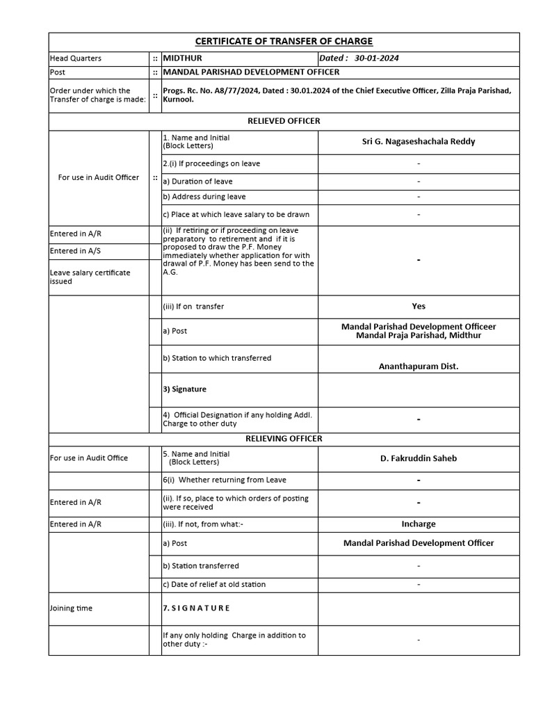 Certificate of Transfer of Charge | PDF