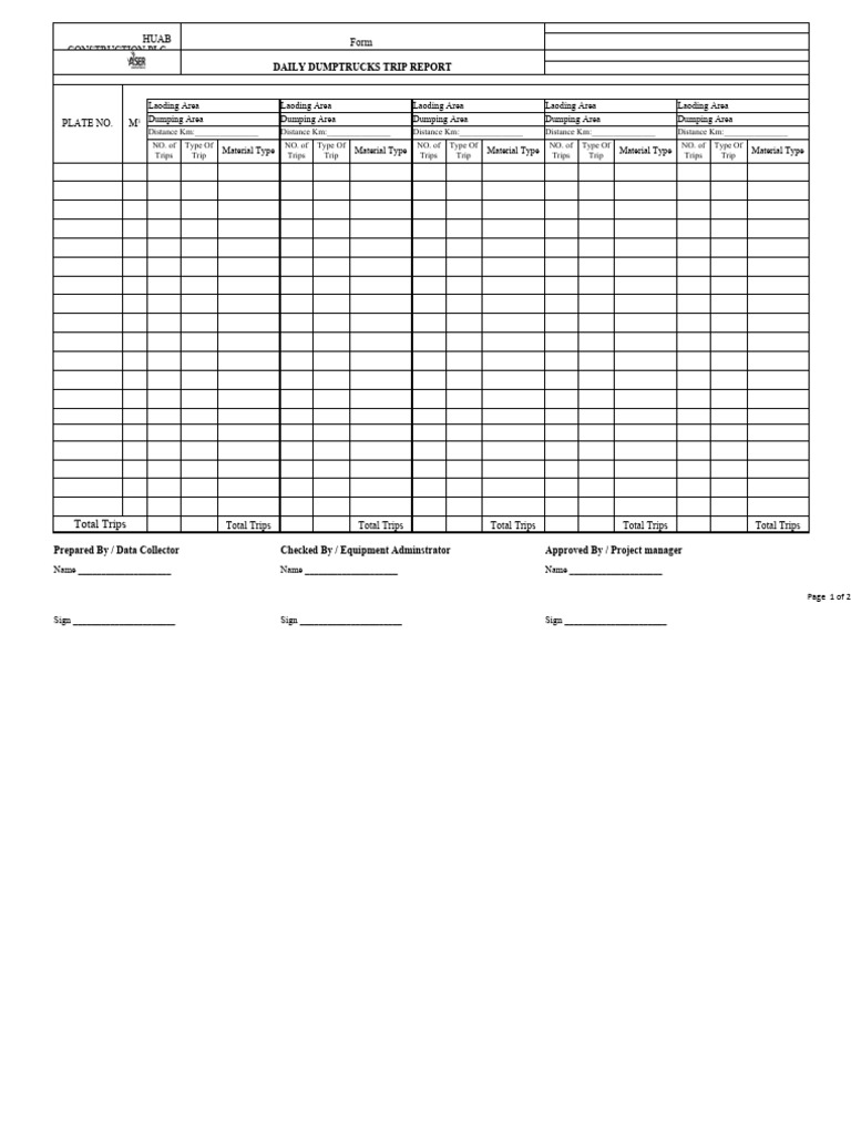 Daily Dump Truck Trip Report Form | PDF | Vehicles | Wheeled Vehicles