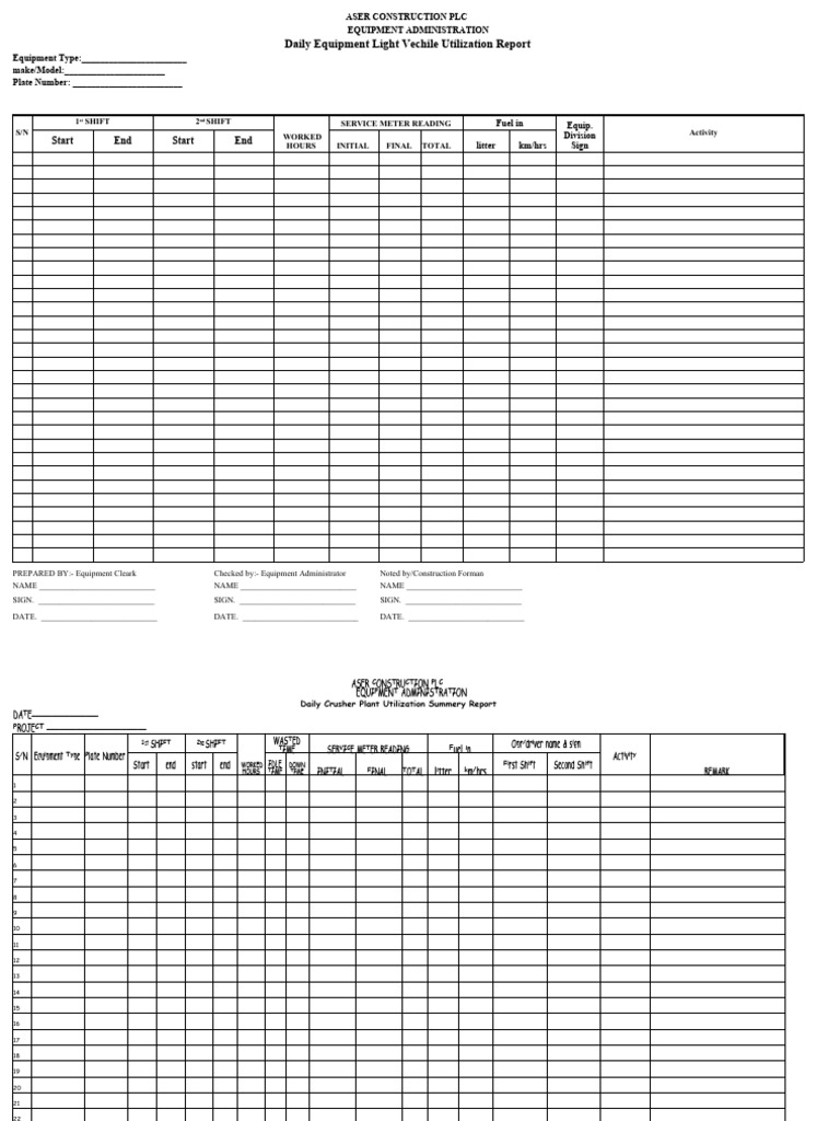 Of-EAD-006 Daily Equipments Hour Report Form | PDF | Vehicles | Transport