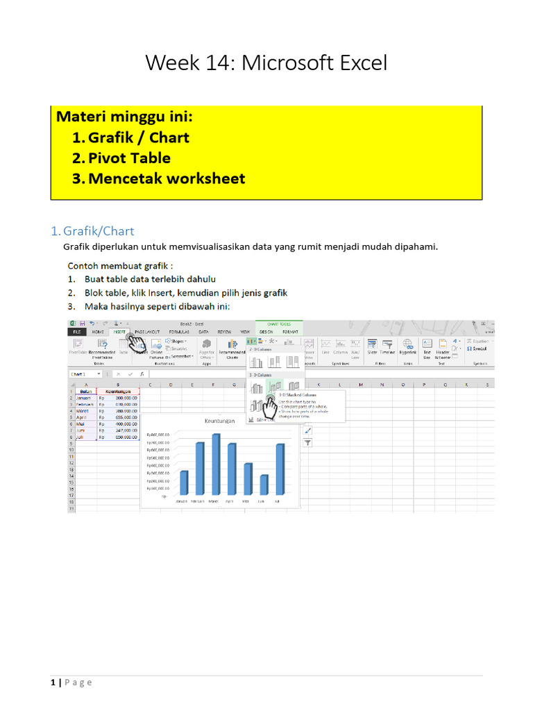 Pertemuan 14 - Microsoft Excel (Grafik Dan Pivot Table) | PDF