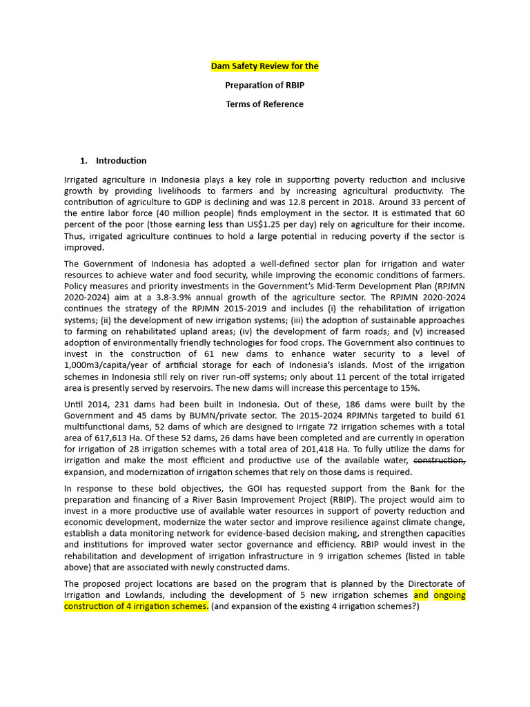 TOR dam safety RBIP add | PDF | Agriculture | Economic Growth