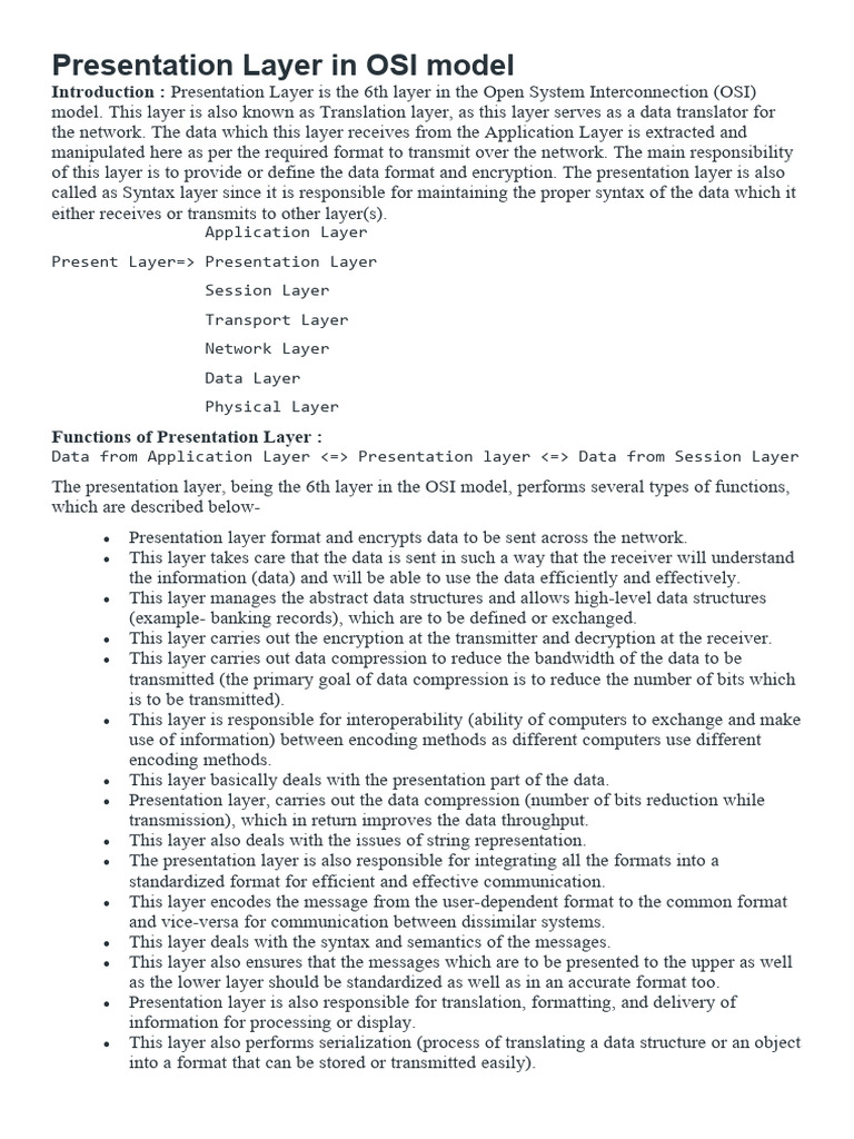 Understanding the OSI Presentation Layer | PDF | Osi Model | Computer Network