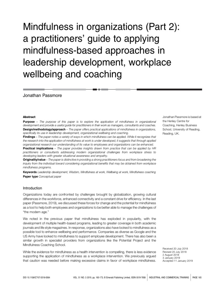 Passmore. (2019) .Mindfulness in Organizations - A Practitioners' Guide ... Passmore. (2019) .Mindfulness in Organizations - A Practitioners' Guide ...