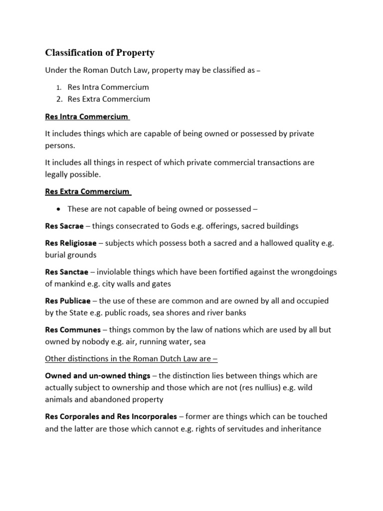 Roman Dutch Property Classification | PDF | Property | Common Law