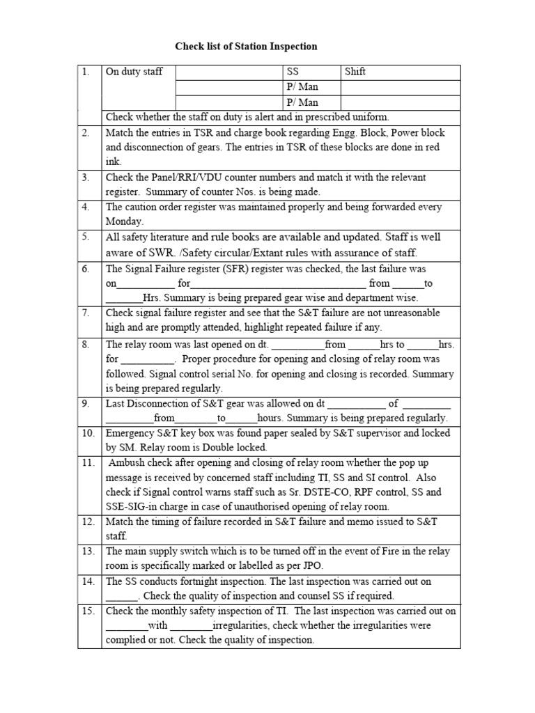 Station Inspection Checklist Overview | PDF