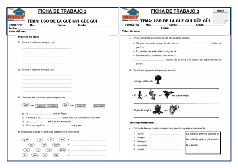 Ficha 3 Uso de La Gue Gui Güe Güi | PDF