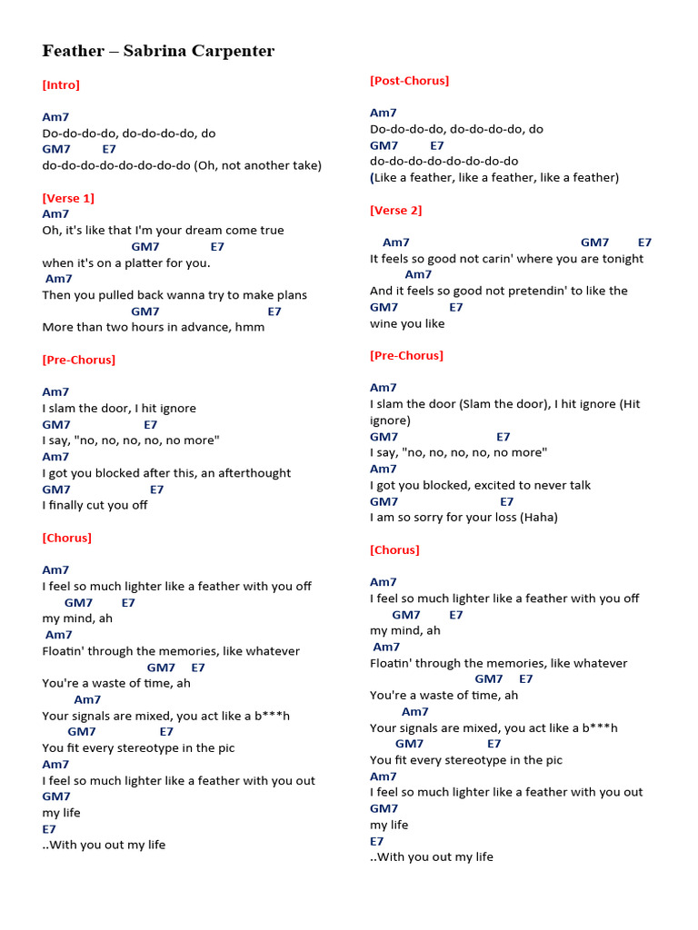Feather - Sabrina Carpenter | PDF | Song Structure | Musical Forms