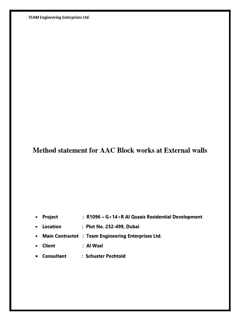 Method Statement For AAC Block Works | PDF | Concrete | Building Engineering