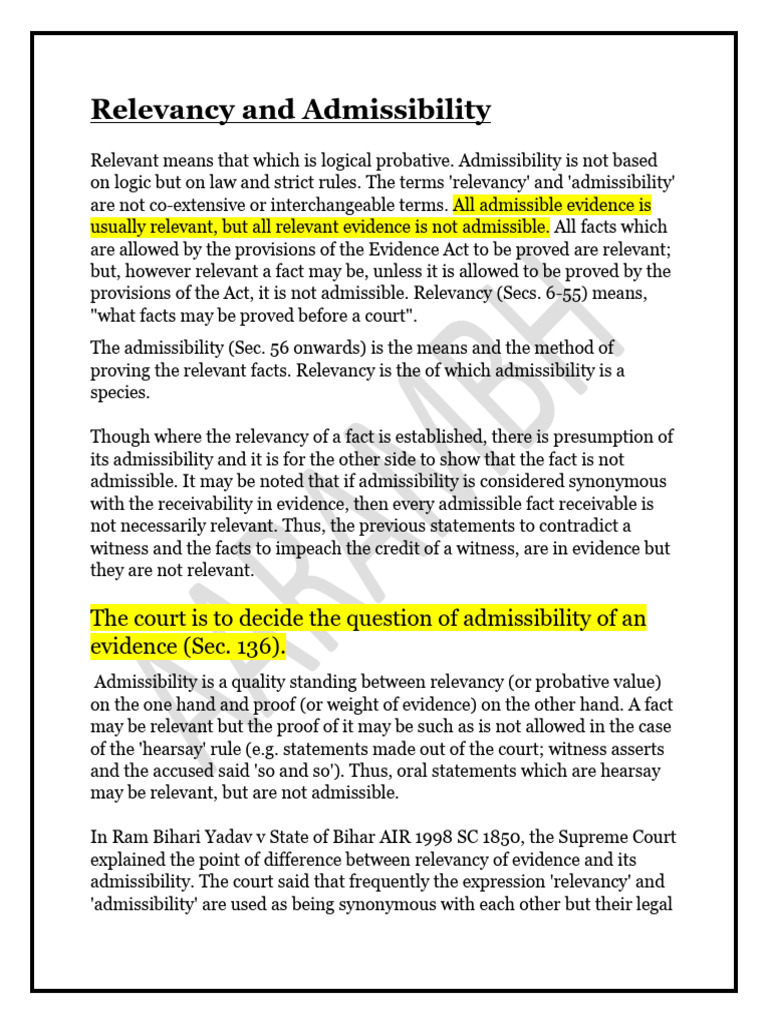 Relevancy and Admissibility | PDF | Fourth Amendment To The United ...