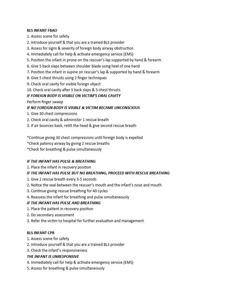 Bls Infant Fbao | PDF | Cardiopulmonary Resuscitation | Clinical Medicine