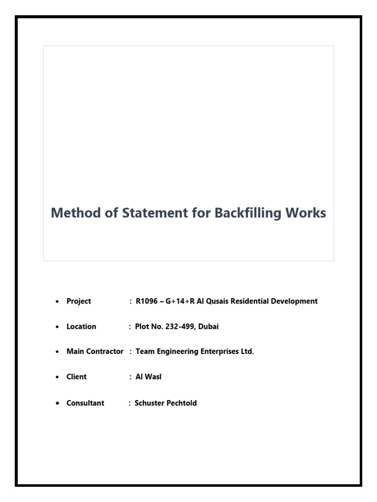 Method of Statement For Backfilling Works | PDF