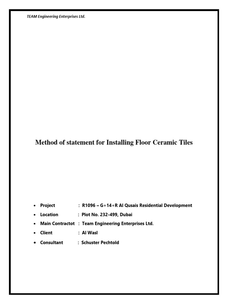 Method Of Statement for Installing Floor Ceramic Tiles | PDF | Tile | Materials