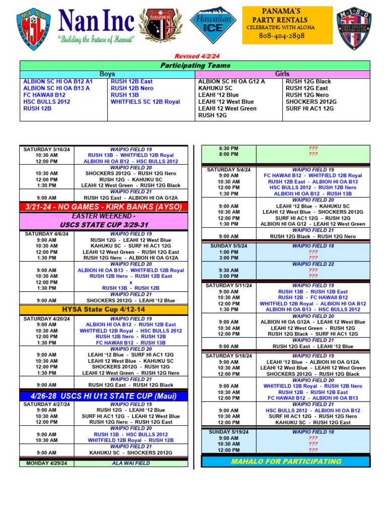 2024 MJL U12 Spring Scrimmage League Schedule | PDF