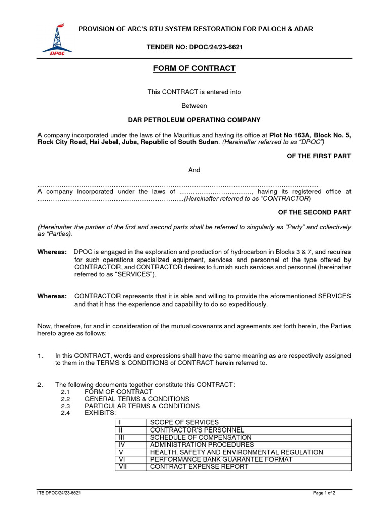 04 Form of Contract - Tender 6621 | PDF | Legal Documents | Government