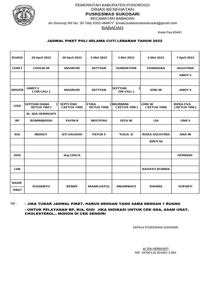 Jadwal Jaga Cuti Bersama Dan P3K 2022 | PDF