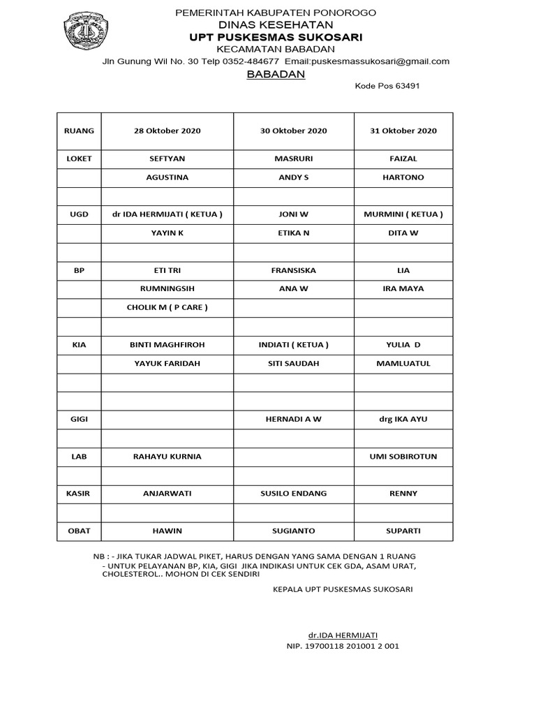 Jadwal Jaga Cuti Bersama Dan P3K 2021 | PDF