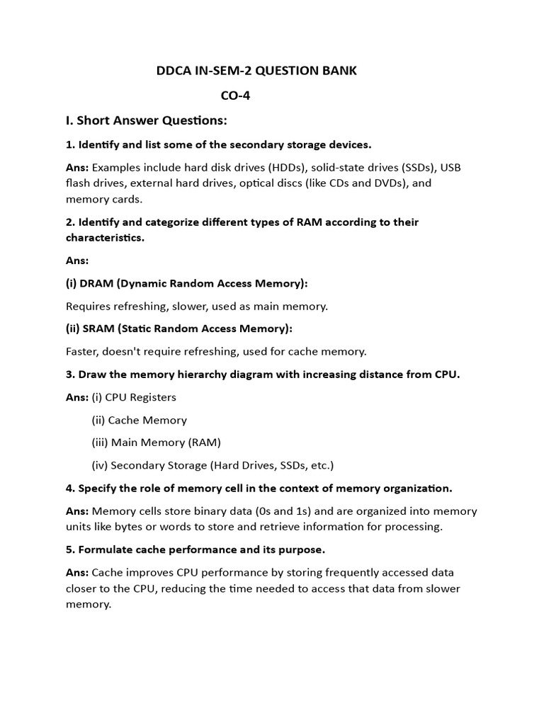DDCA Question Bank CO-4 | PDF | Computer Data Storage | Random Access Memory