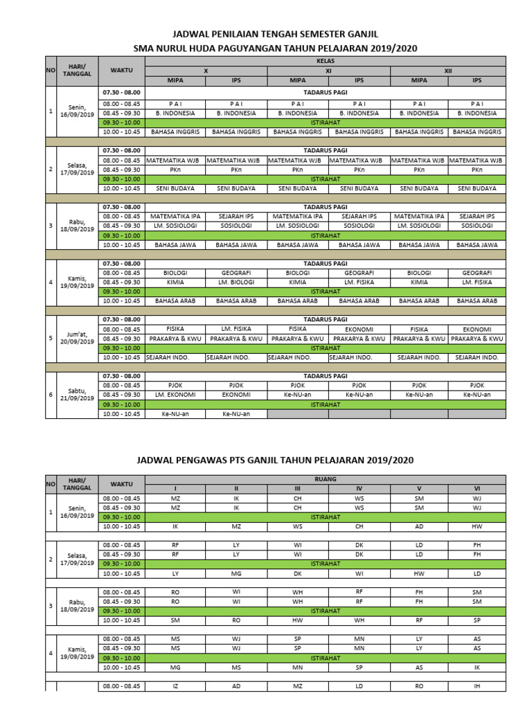 Jadwal PTS Gasal - 2021 | PDF