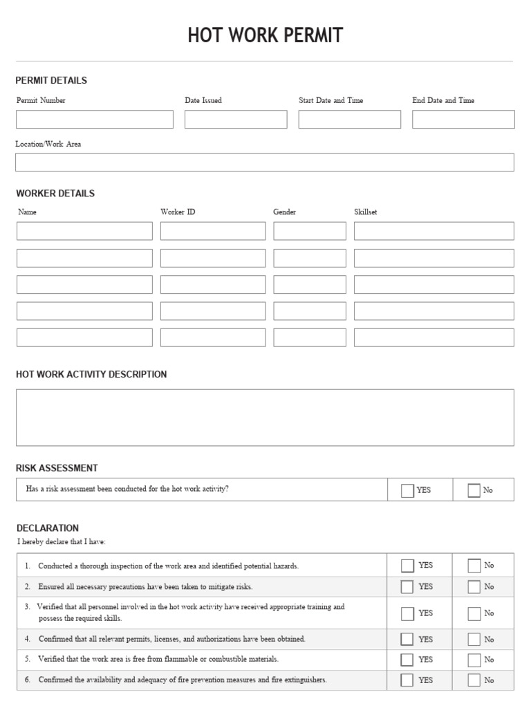Hot Work Permit Form | Download Free PDF | Personal Protective ...