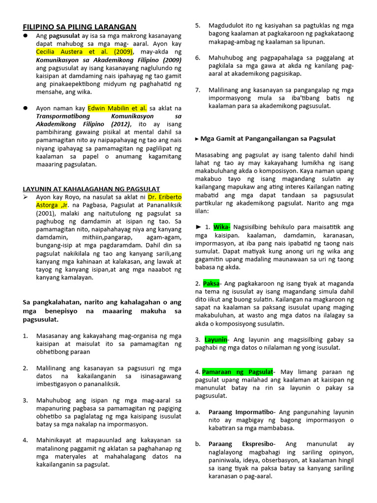Filipino Sa Piling Larangan Lesson 1 | PDF