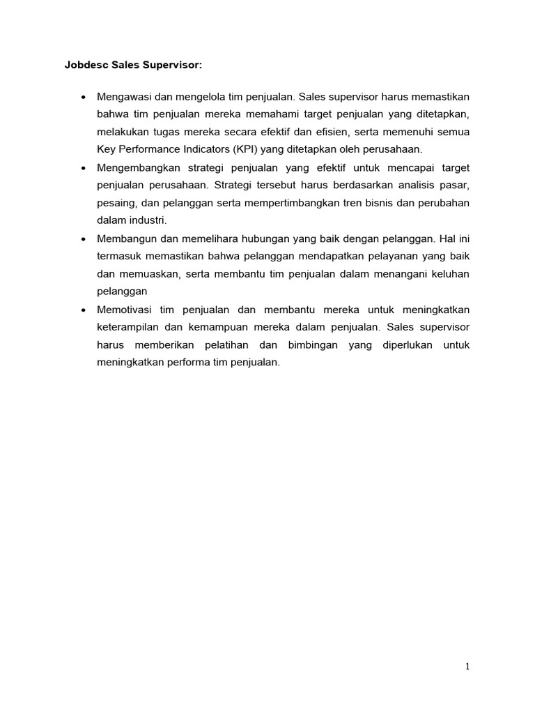 Contoh Jobdesk Sales Supervisor | PDF