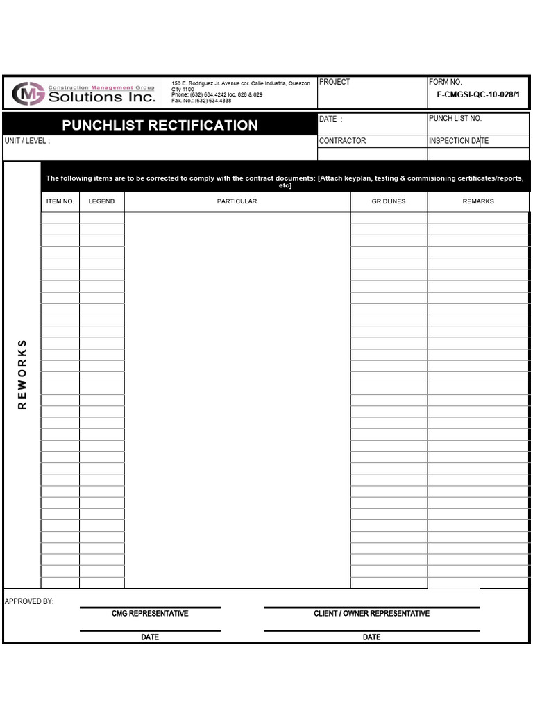 F-YLFCCS-QC-10-028 PUNCHLIST INSPECTION-CLOSE-OUT | PDF
