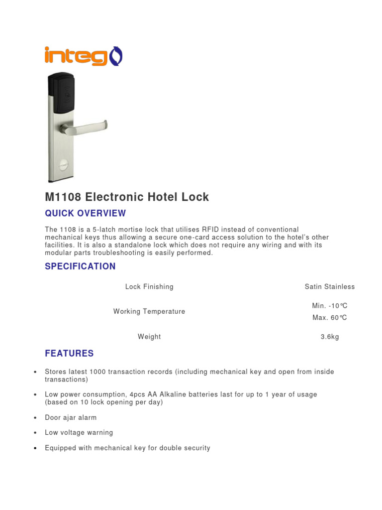 M1108 Electronic Hotel Lock | PDF
