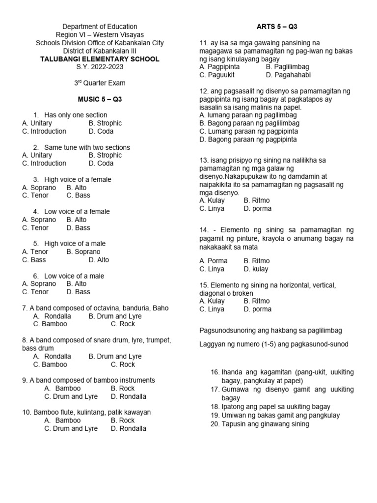 Grade 5 Q3 Exam | PDF