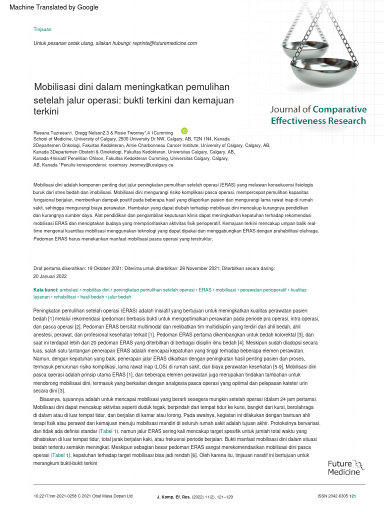 Terjemahan Tazreean Et Al 2022 Early Mobilization in Enhanced Recovery ...