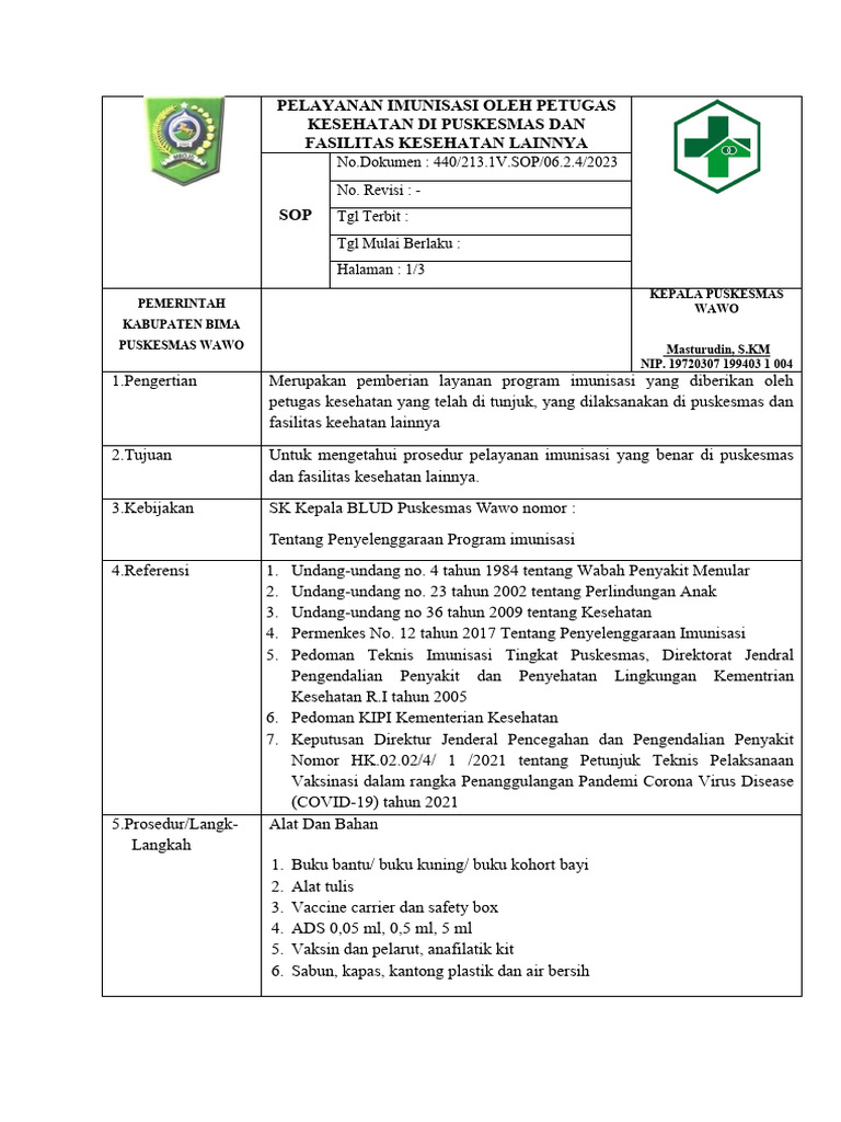 Prosedur Imunisasi di Puskesmas Bima | PDF