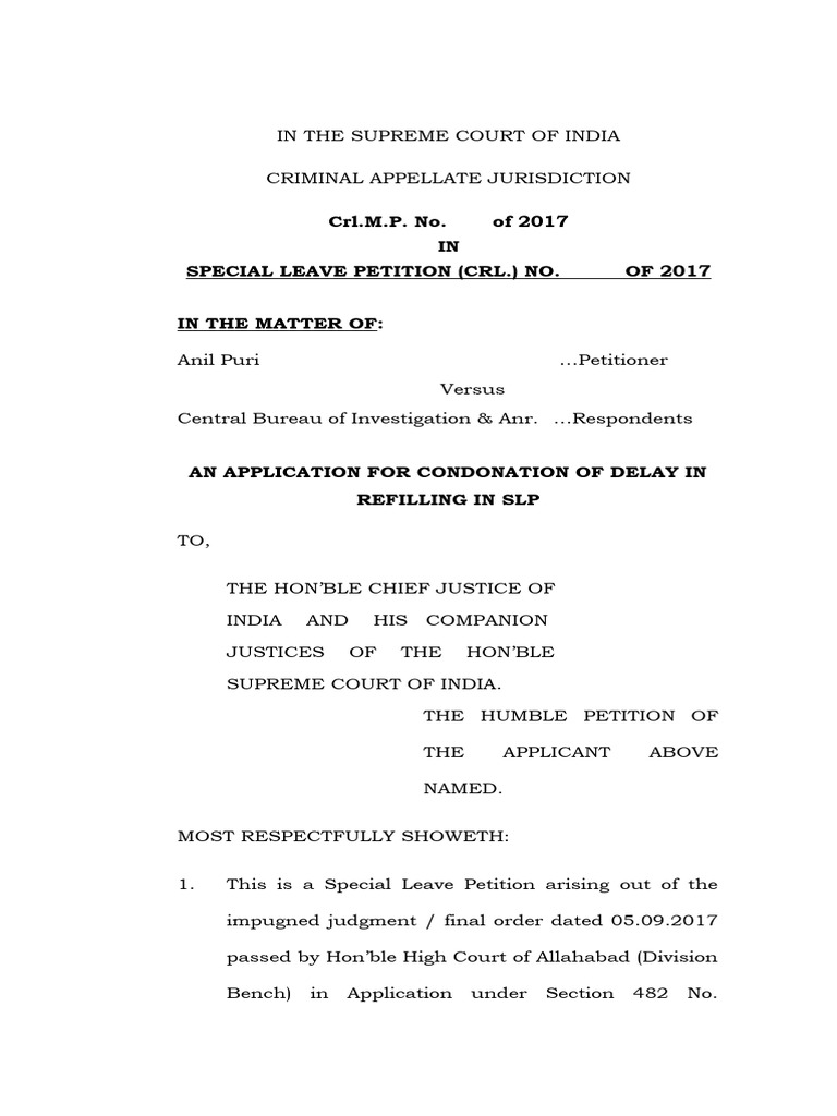 Application Refilling Delay | PDF | Affidavit | Supreme Court Of India