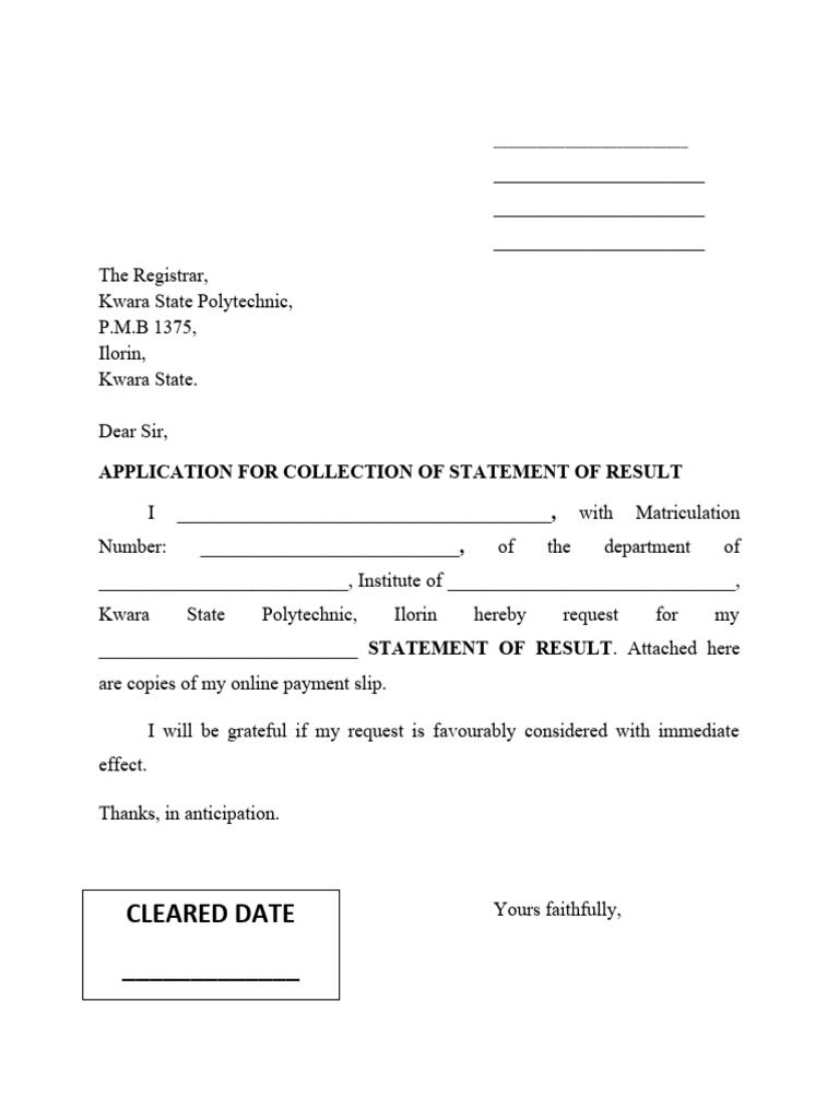 Statement Of Result Letter | PDF
