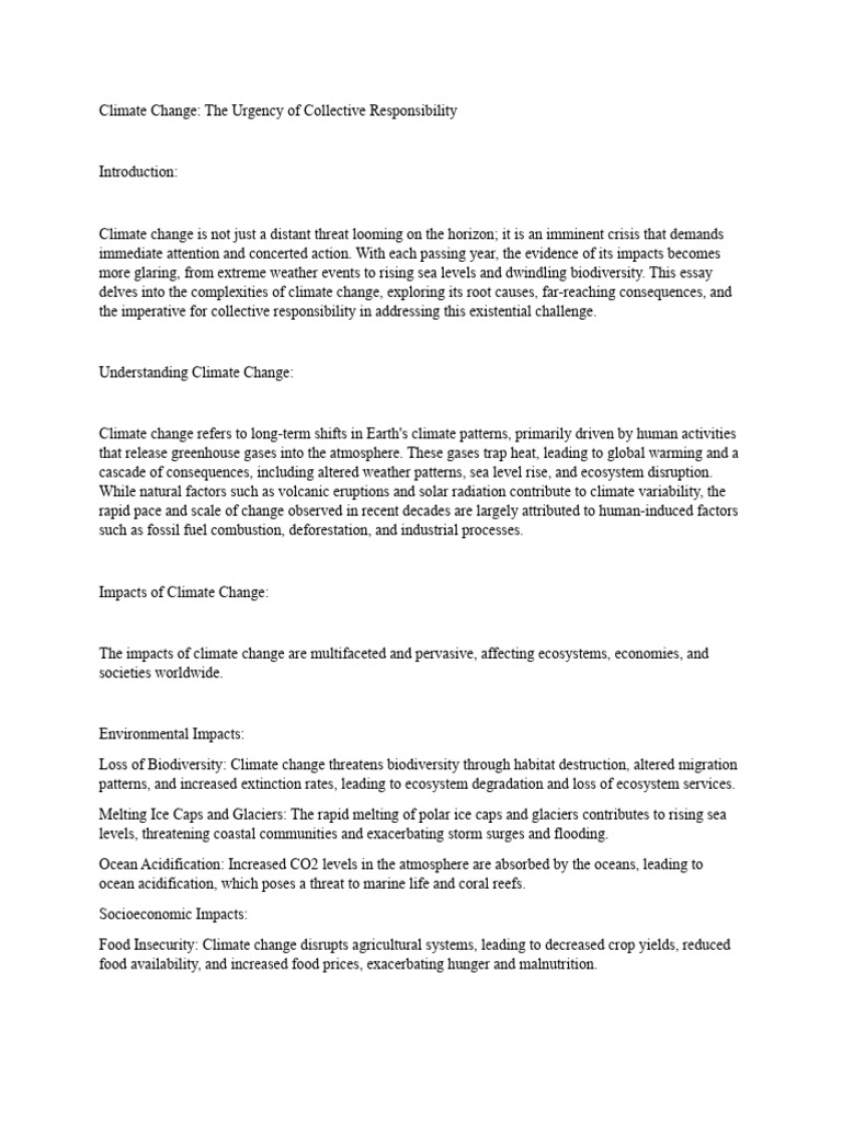 Climate Change The Urgency of Collective Responsibility | PDF | Climate ...